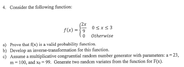 Solved 4. Consider the following function: f(x)={92x00≤x≤3 | Chegg.com