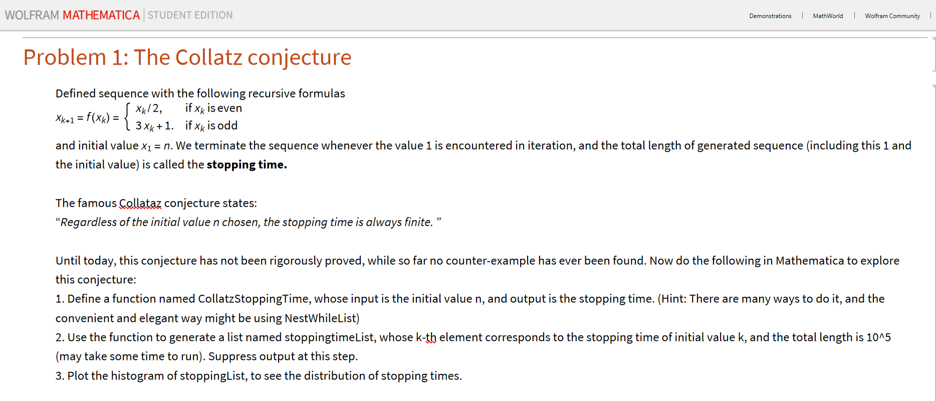 WOLFRAM MATHEMATICA STUDENT EDITION Demonstrations 1 | Chegg.com