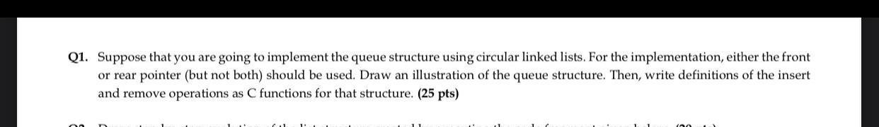 Solved Q1. Suppose that you are going to implement the queue | Chegg.com