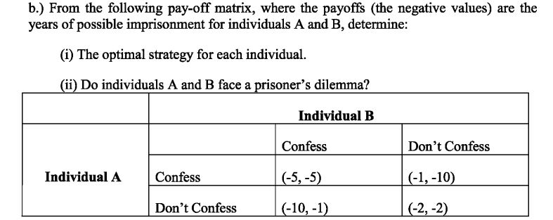 Solved b.) From the following pay-off matrix, where the | Chegg.com