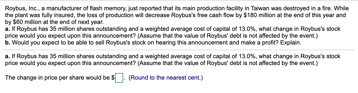 Solved Roybus, Inc., a manufacturer of flash memory, just | Chegg.com