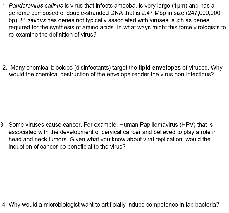 Solved 1. Pandoravirus salinus is virus that infects amoeba, | Chegg.com