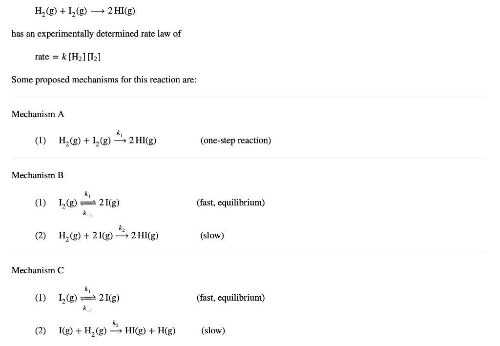 Solved H2(g) +12(g) →→ 2 HI(g) has an experimentally | Chegg.com
