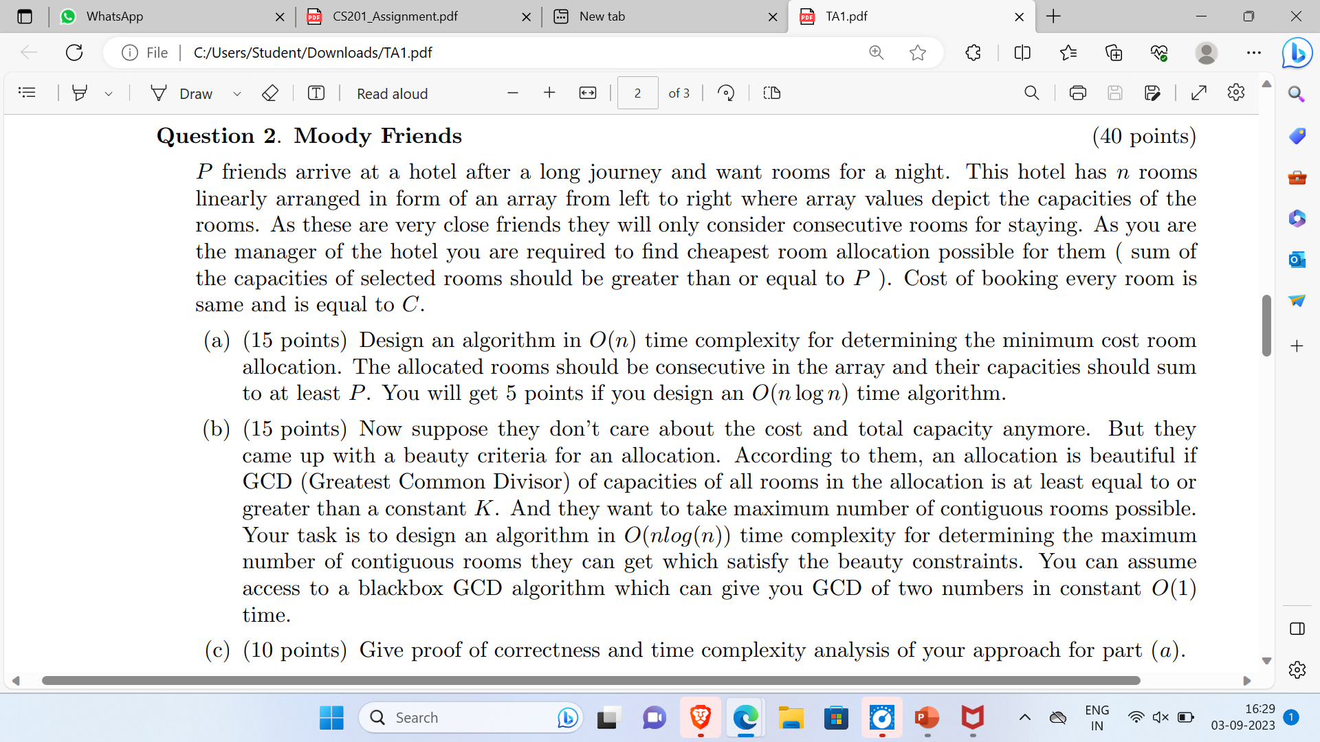 Solved Question 3. PnC (20 points) You are given an array A | Chegg.com