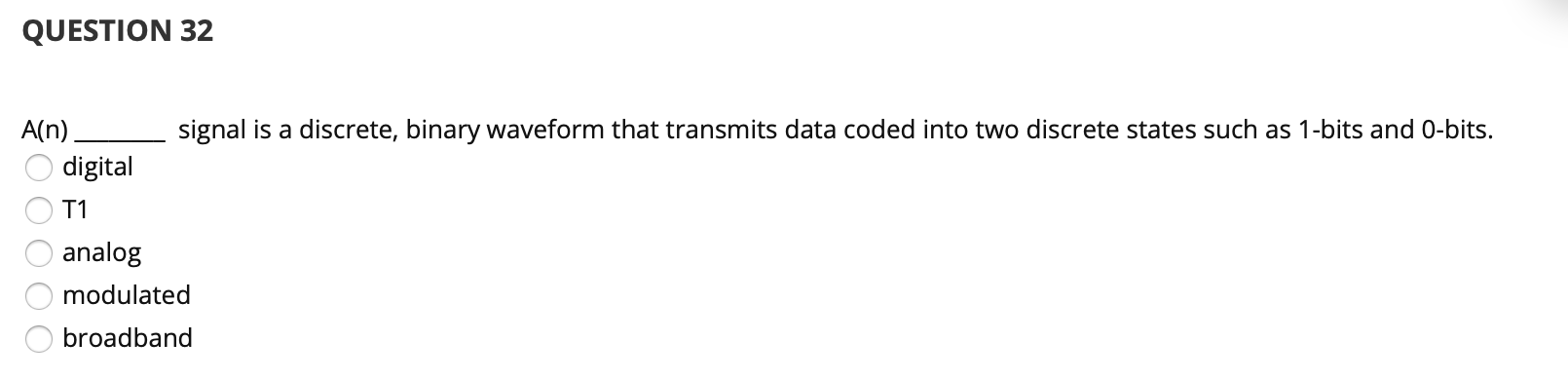 Solved QUESTION 32 signal is a discrete, binary waveform | Chegg.com