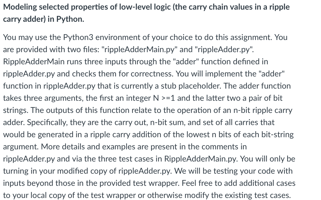 #rippleAdderMain.py from rippleAdder import adder | Chegg.com