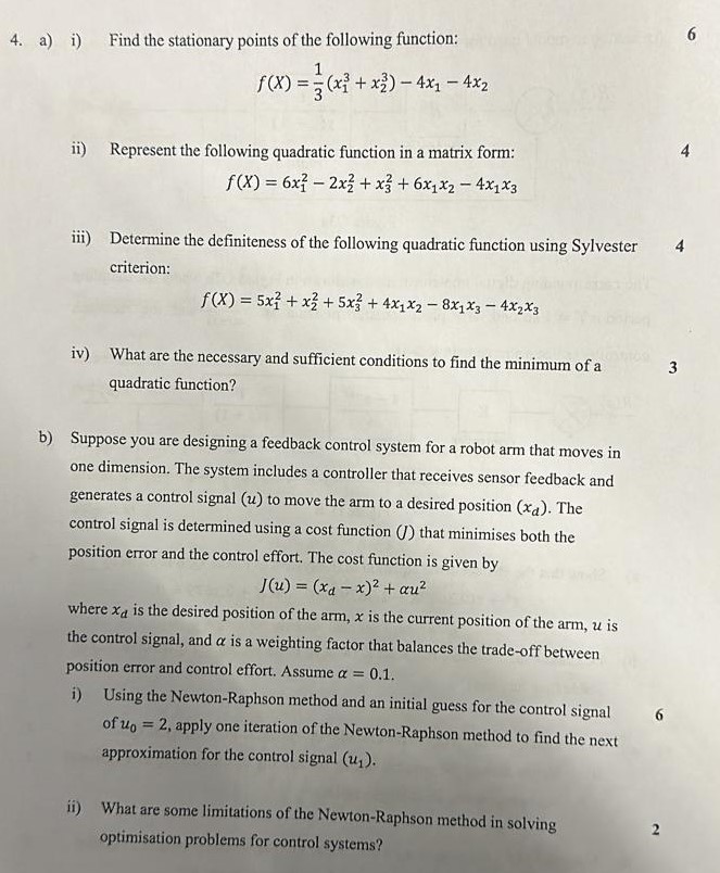 Solved a) i) Find the stationary points of the following | Chegg.com