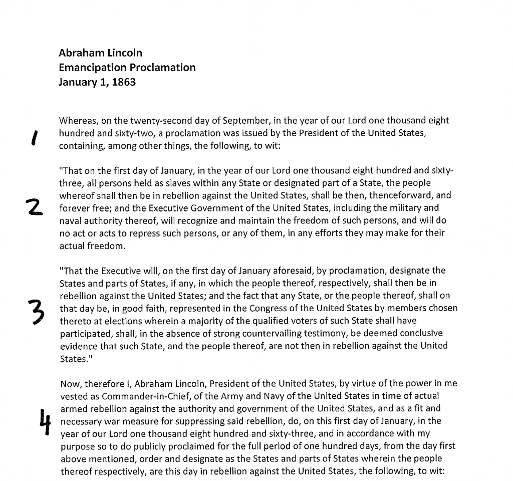 Solved Abraham Lincoln Emancipation Proclamation January 1, | Chegg.com
