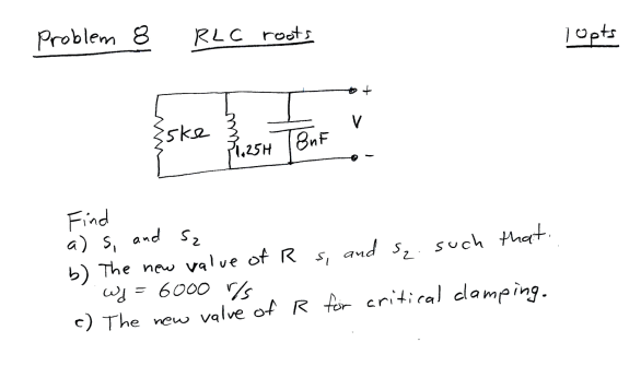 Solved Problem 8 RLC roots lopts V iske 71.25H (But کے Find | Chegg.com