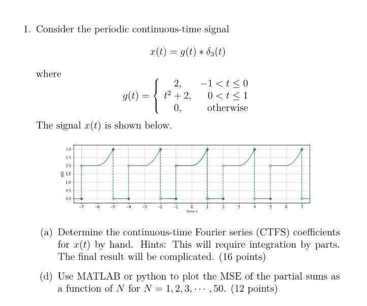 Solved 1. Consider the periodic continuous-time signal X(t) | Chegg.com