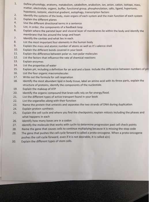 Solved 1. Define physiology, anatomy, metabolism, | Chegg.com