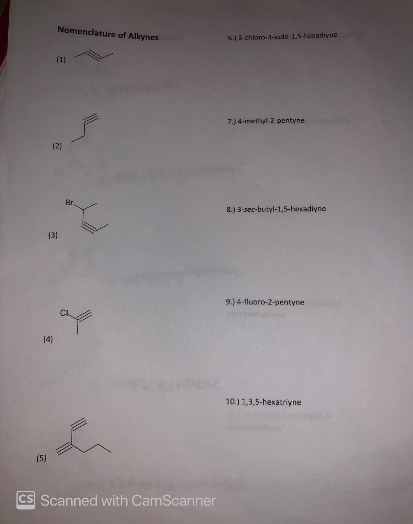 Solved Nomenclature of Alkynes 6.) | Chegg.com
