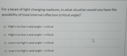 Solved For a beam of light changing mediums, in what | Chegg.com