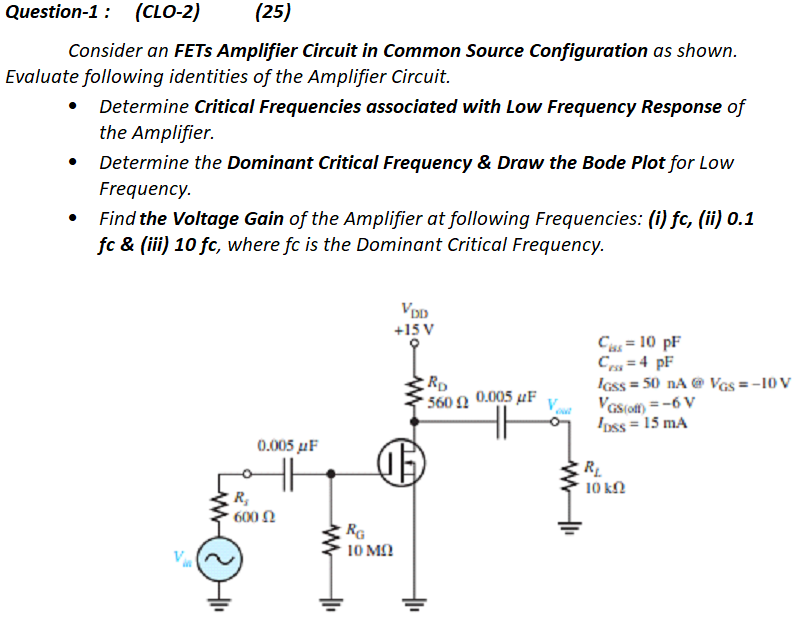 Solved Question-1: (CLO-2) (25) Consider an FETs Amplifier | Chegg.com