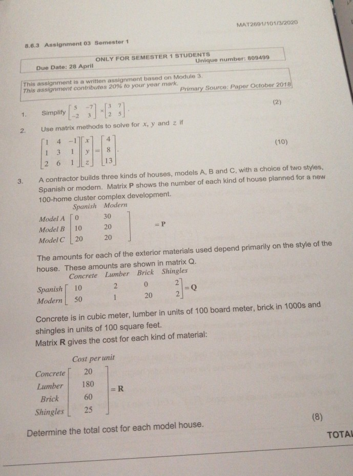 MAT2691/101/3/2020 8.6.3 Assignment 03 Semester 1 | Chegg.com