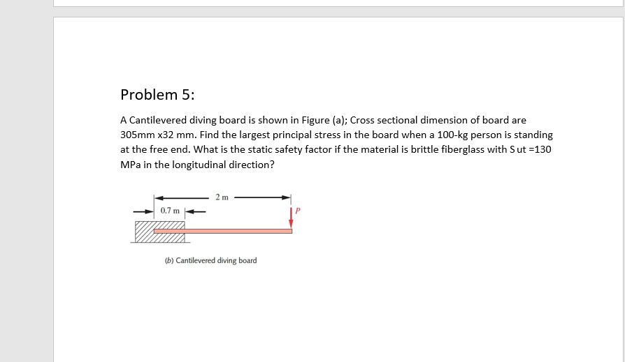 Solved Problem 5: 5 A Cantilevered diving board is shown in | Chegg.com