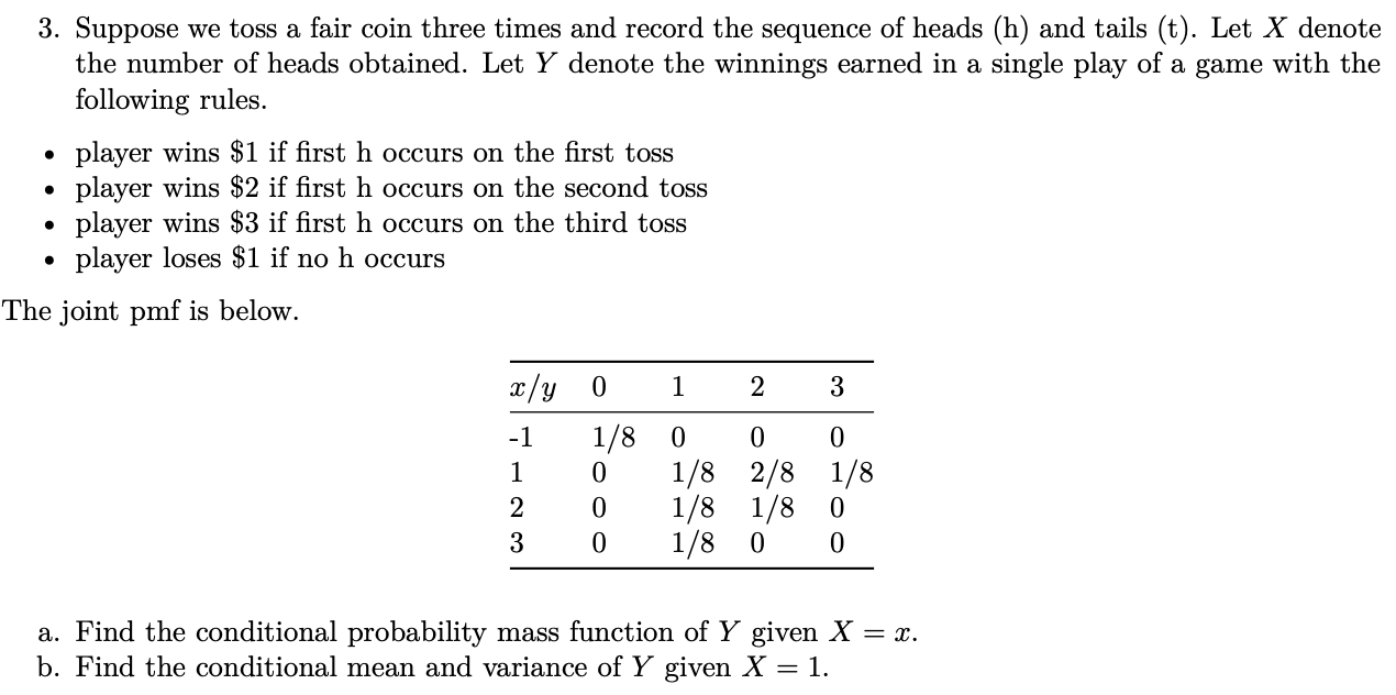 Solved 3. Suppose we toss a fair coin three times and record | Chegg.com