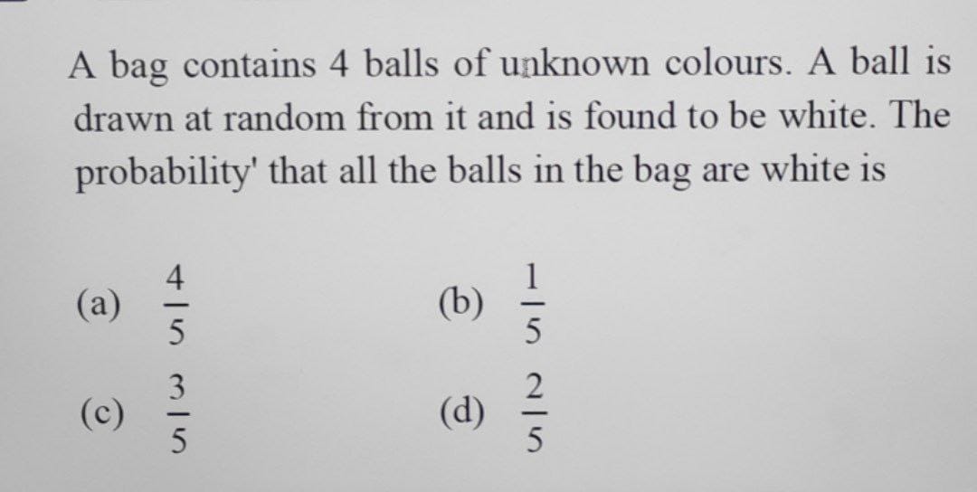 Solved A bag contains 4 ﻿balls of unknown colours. A ball | Chegg.com
