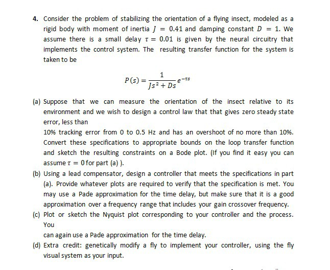 4. Consider the problem of stabilizing the | Chegg.com
