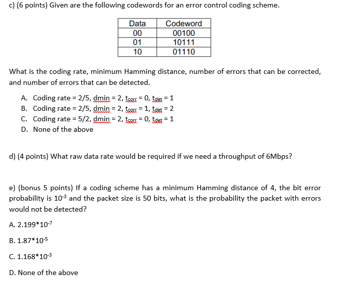 Solved Q2. ( 20 points +5 points bonus) Error control coding | Chegg.com