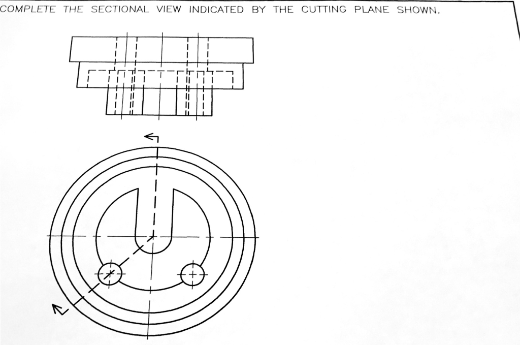 Solved COMPLETE THE SECTIONAL VIEW INDICATED BY THE CUTTING | Chegg.com