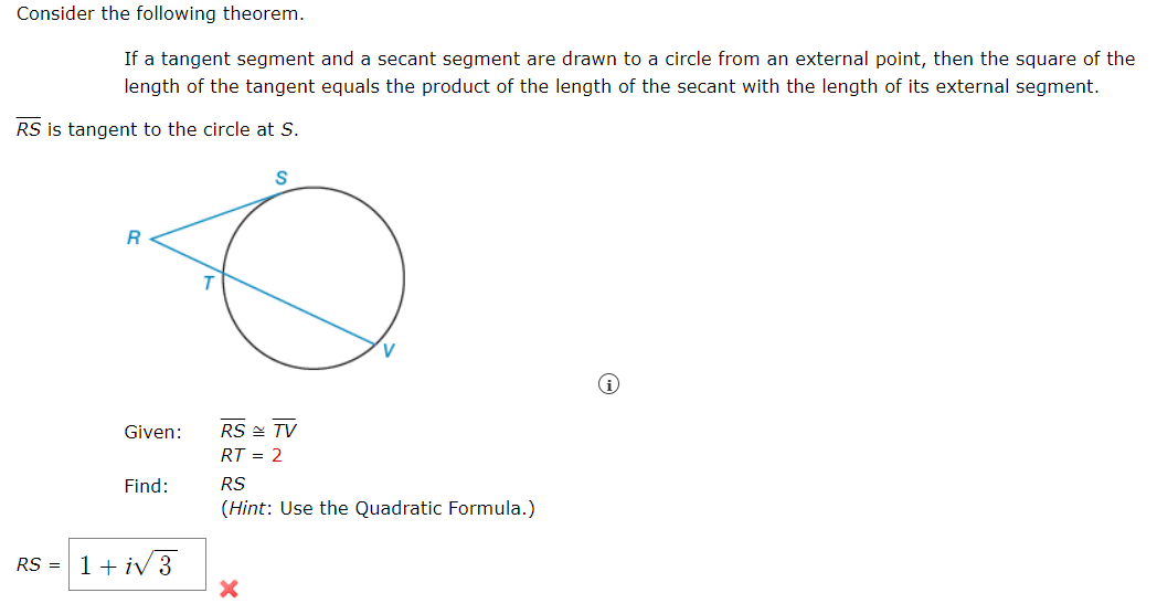 Solved Consider the following theorem.If a tangent segment | Chegg.com