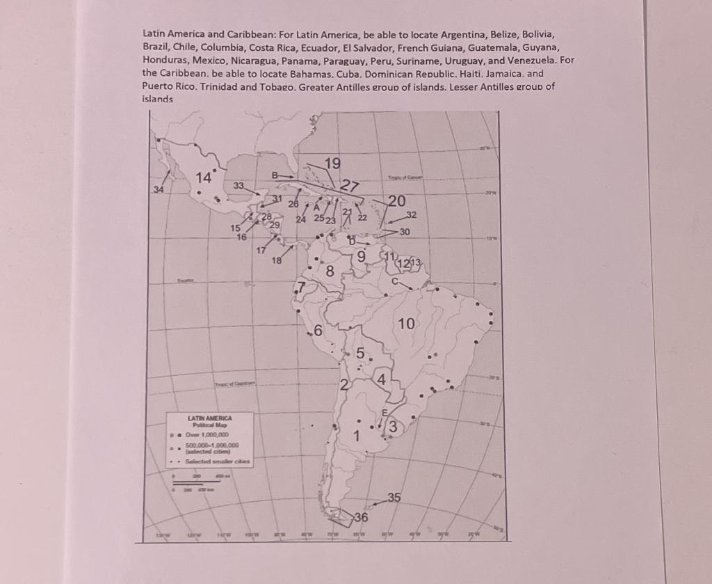 Solved Label the number below for Latin America and | Chegg.com