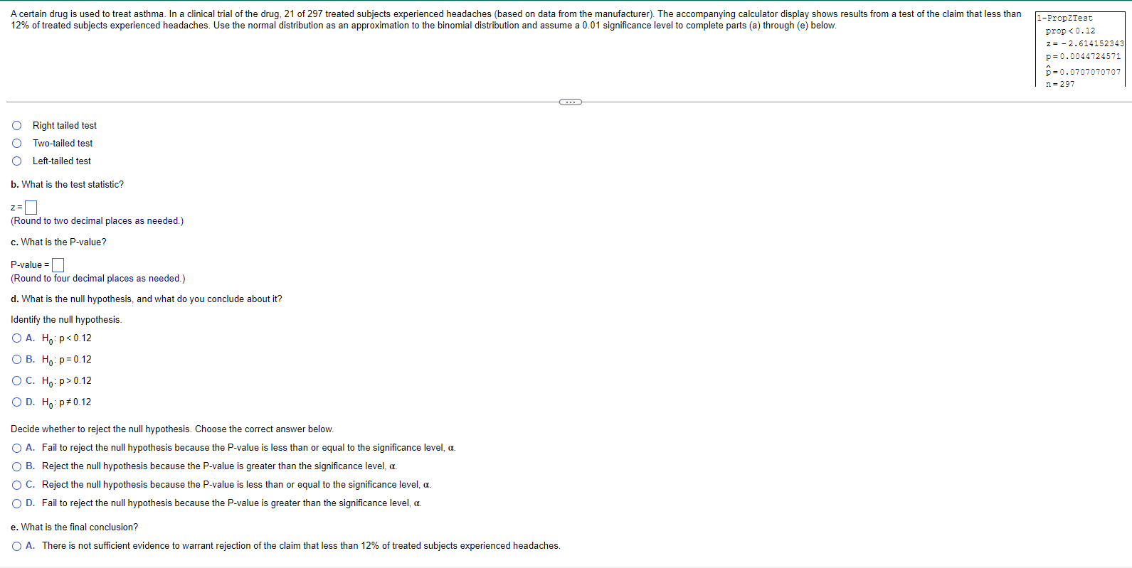 Solved Right Tailed Test Two Tailed Test Left Tailed Test B 1225