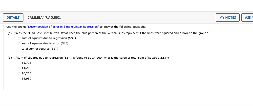 Use the applet "Decomposition of Error in Simple | Chegg.com