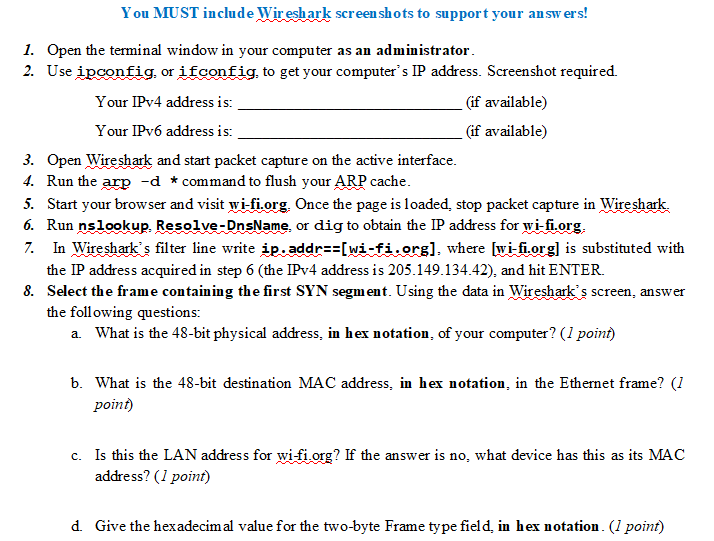 Solved You MUST include Wireshark screenshots to support | Chegg.com