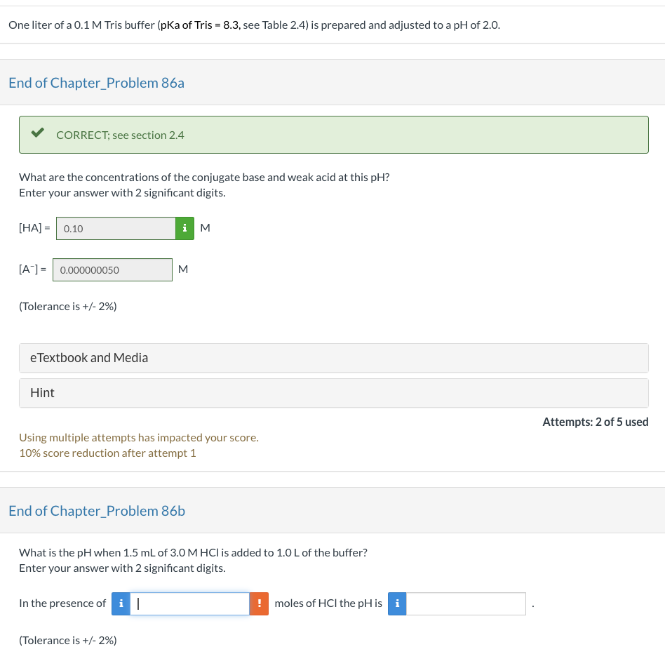 Solved One liter of a 0.1 M Tris buffer ( pKa of Tris = 8.3, | Chegg.com