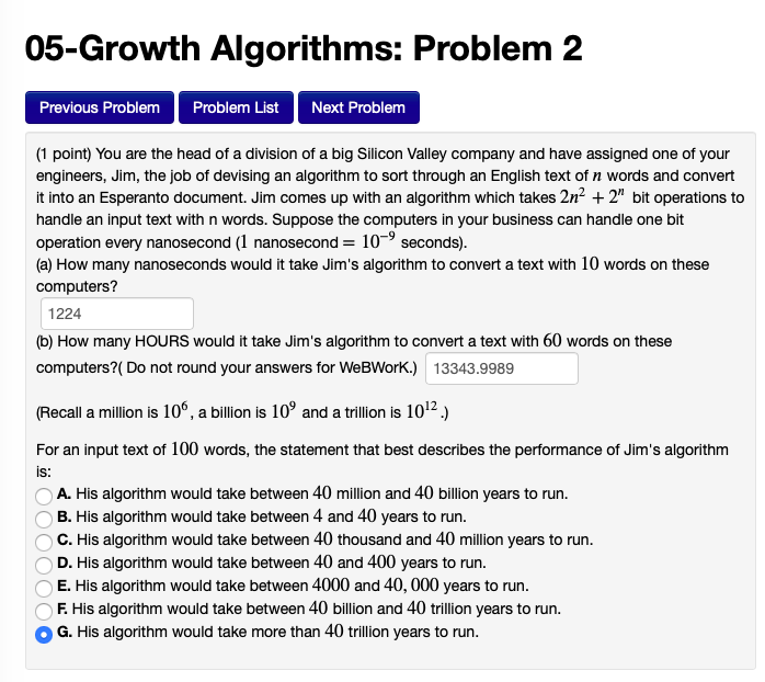 Solved 05-Growth Algorithms: Problem 2 Previous Problem | Chegg.com