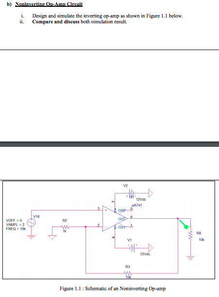Solved b) Noninverting Op-Amp Circuit i. Design and simulate | Chegg.com