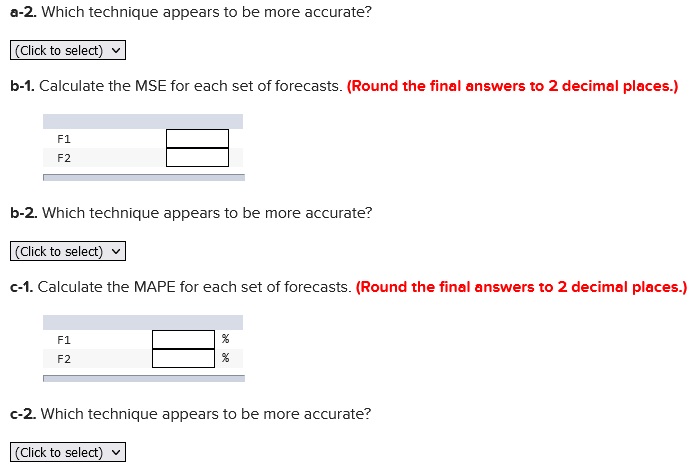 Solved Two different forecasting techniques were used to | Chegg.com