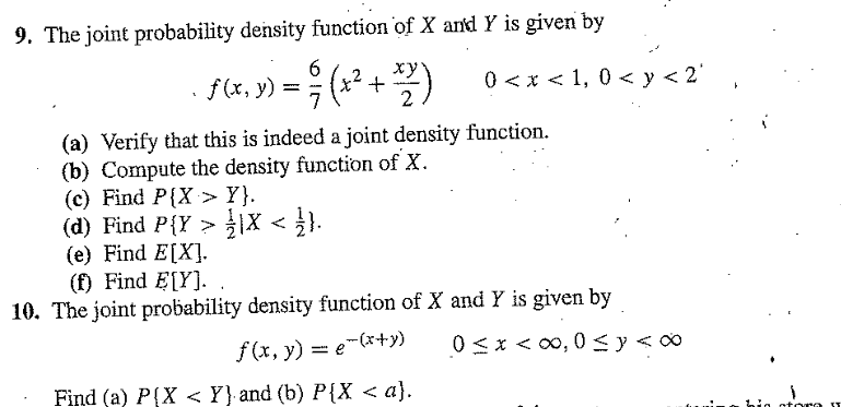 Solved 9. The joint probability density function of X and Y | Chegg.com