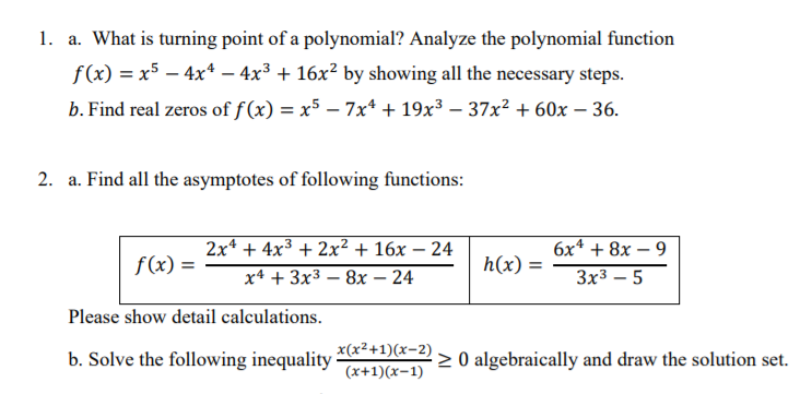 Solved 1. a. What is turning point of a polynomial? Analyze | Chegg.com