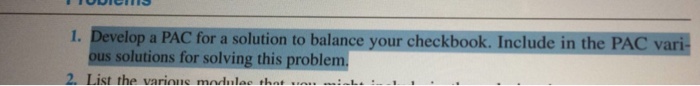 Solved Develop a PAC for a solution to balance your | Chegg.com