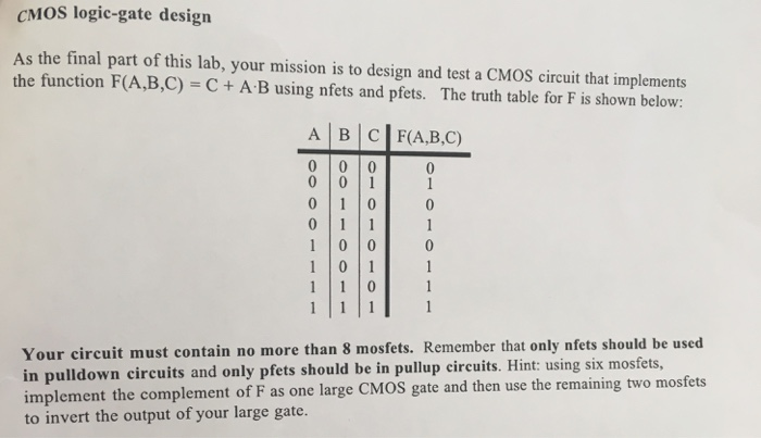 Solved CMOS logic-gate design As the final part of this lab, | Chegg.com