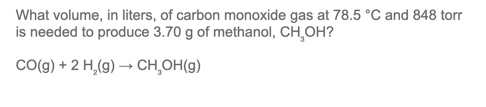 Solved What volume, in liters, of carbon monoxide gas at | Chegg.com