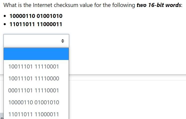 Solved What is the Internet checksum value for the following | Chegg.com