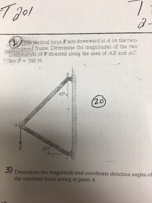 Solved The vertical force F acts downward at A on the two- | Chegg.com