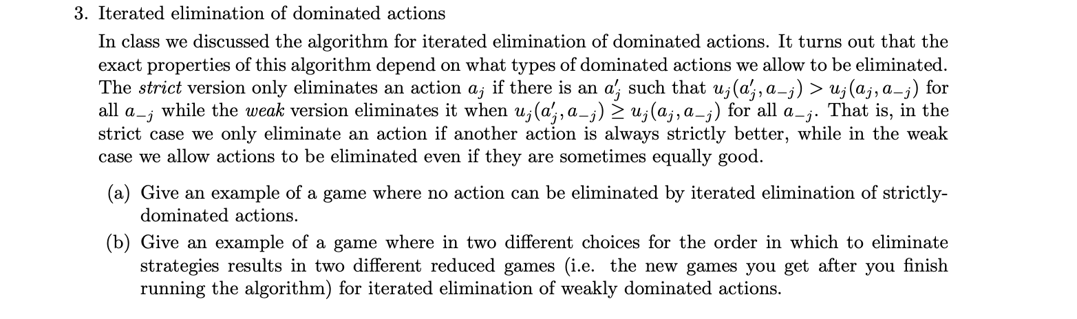 Solved a > all a-j a 3. Iterated elimination of dominated | Chegg.com