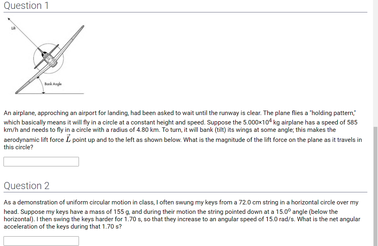 Solved Question 1 Lift Bank Angle An airplane, approching an | Chegg.com Solved Question 1 Lift Bank Angle An airplane, approching an | Chegg.com