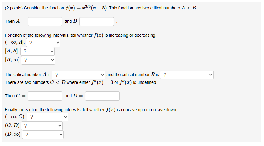 Solved (2 ﻿points) ﻿Consider the function f(x)=x35(x-5). | Chegg.com
