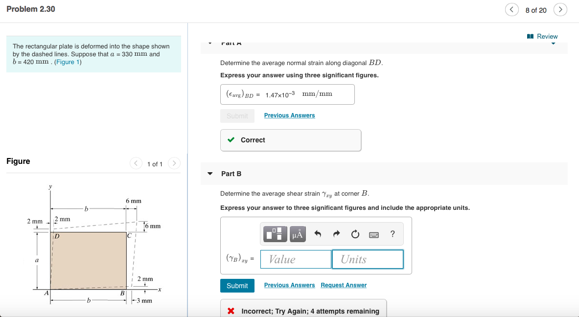 Solved The rectangular plate is deformed into the shape | Chegg.com