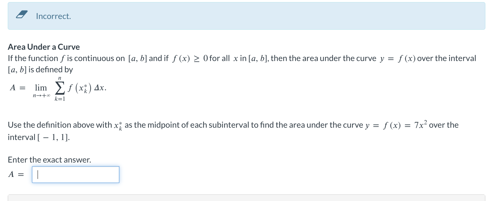 Solved Area Under a CurveIf the function f ﻿is continuous on | Chegg.com