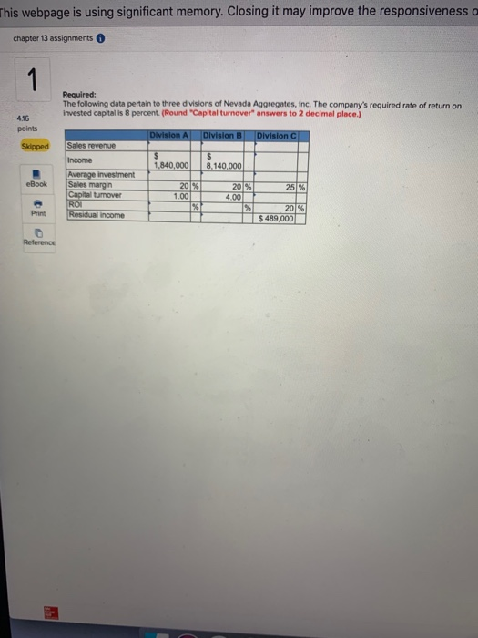 Solved This webpage is using significant memory. Closing it | Chegg.com