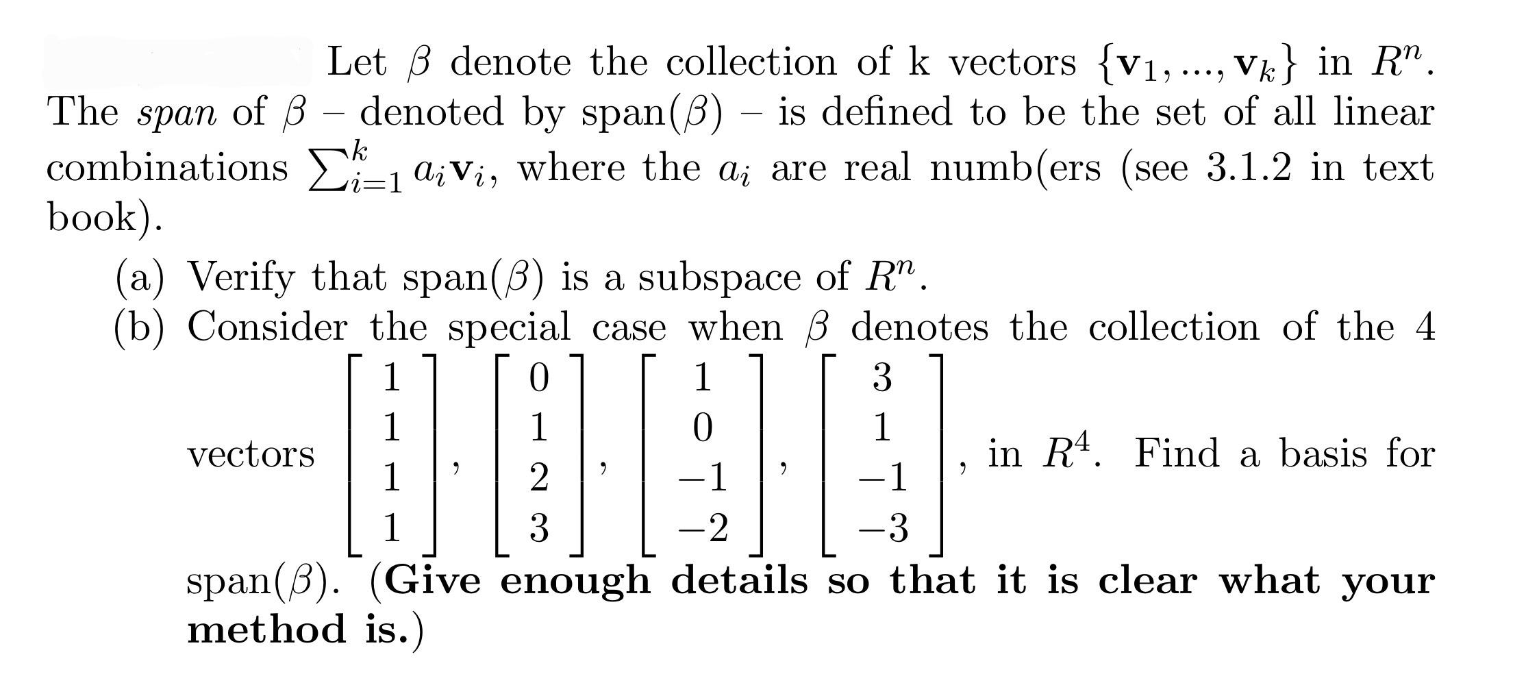 Solved Let β denote the collection of k vectors {v1,…,vk} in | Chegg.com