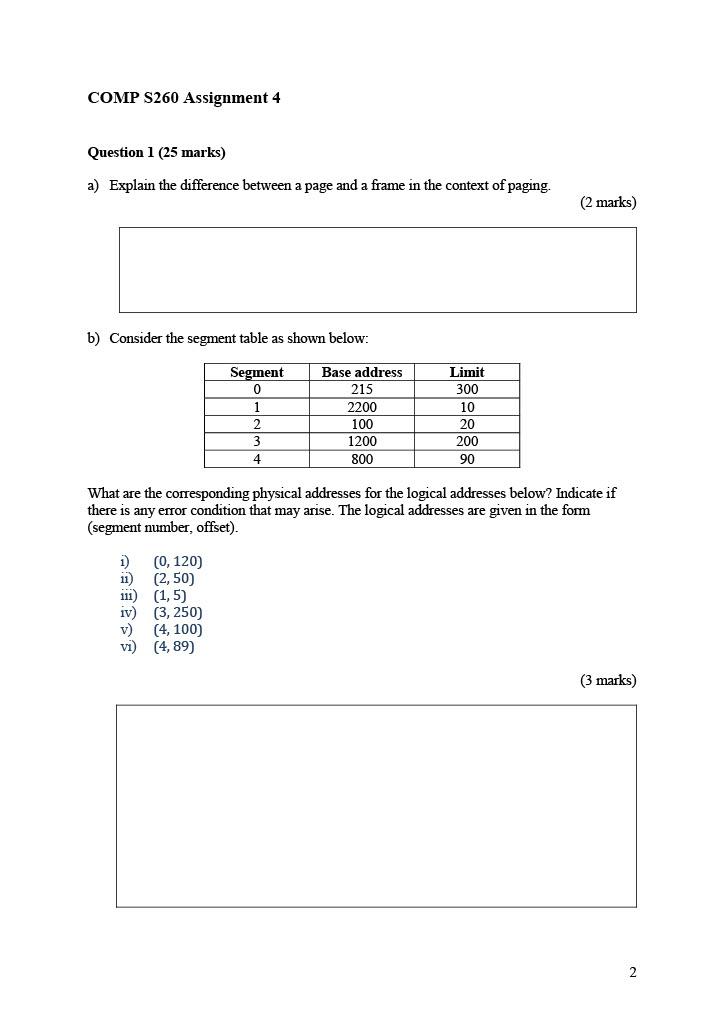 Solved COMP S260 Assignment 4 Question 1 (25 marks) a) | Chegg.com