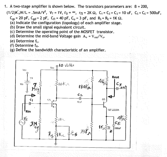 Solved A two-stage amplifier is shown below. The transistors | Chegg.com
